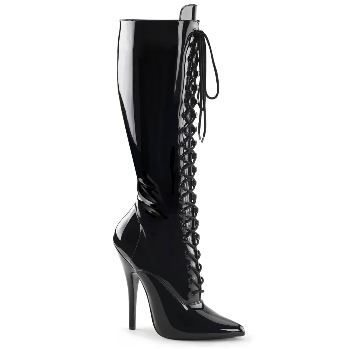 DOMINA-2020 Lace Up Stiletto Knee High Boots - Devious by Pleaser